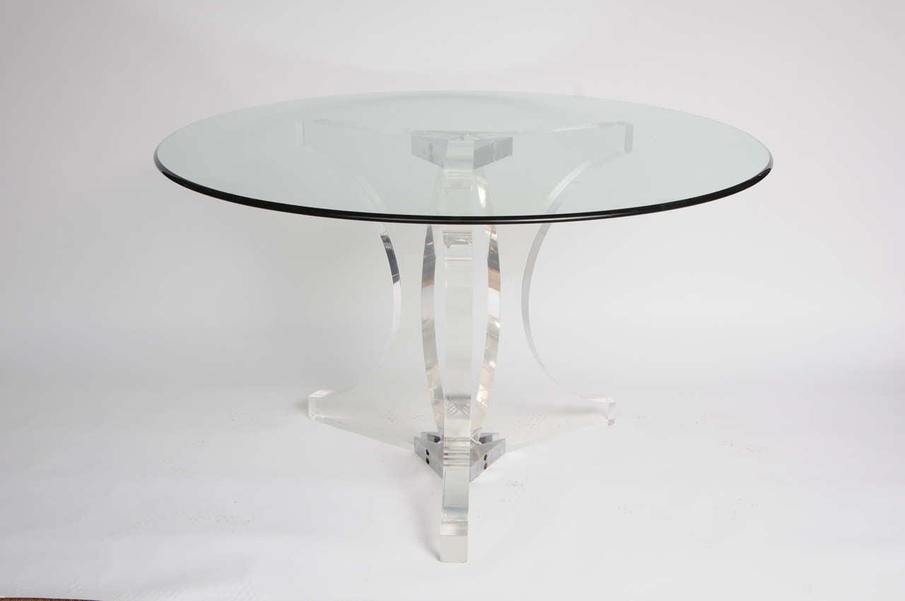 A Stunning Lucite and Chrome Table Base and Glass Top at 1stDibs