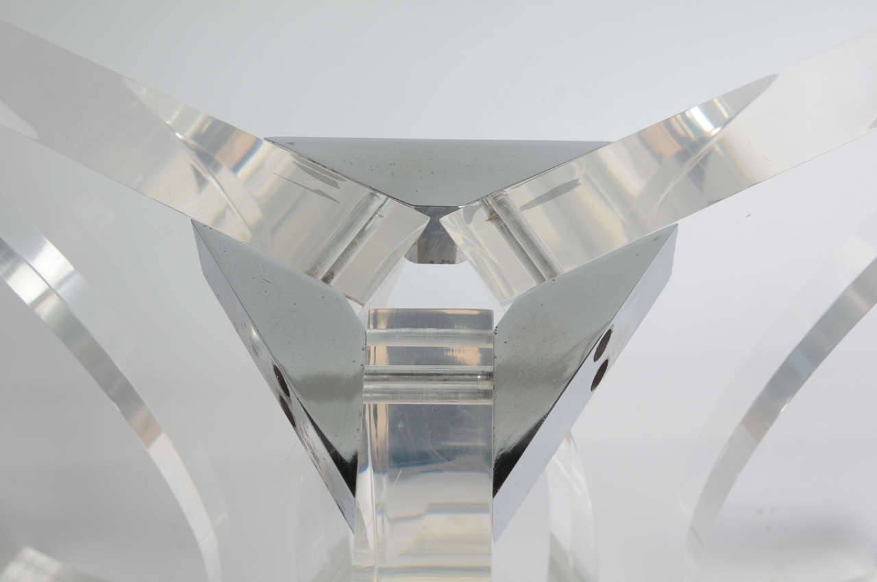 A Stunning Lucite and Chrome Table Base and Glass Top at 1stDibs