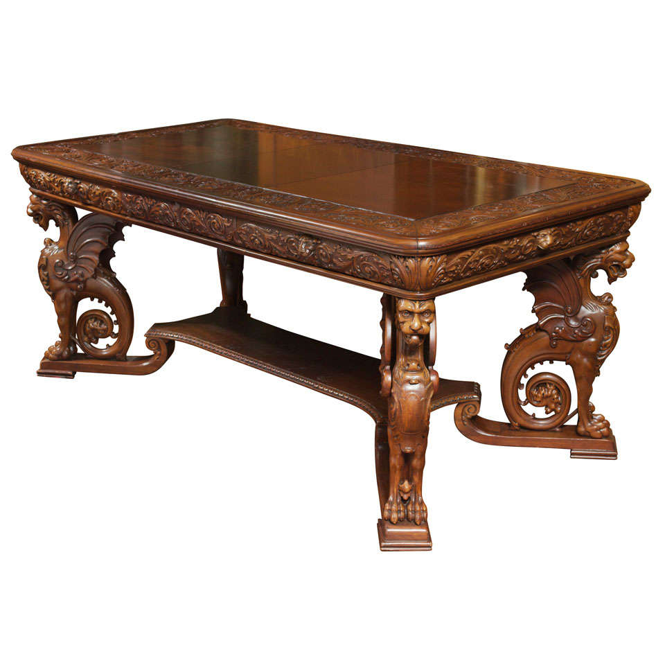 Large Griffin Mahogany Library Table in Manner of RJ Horner at 1stDibs
