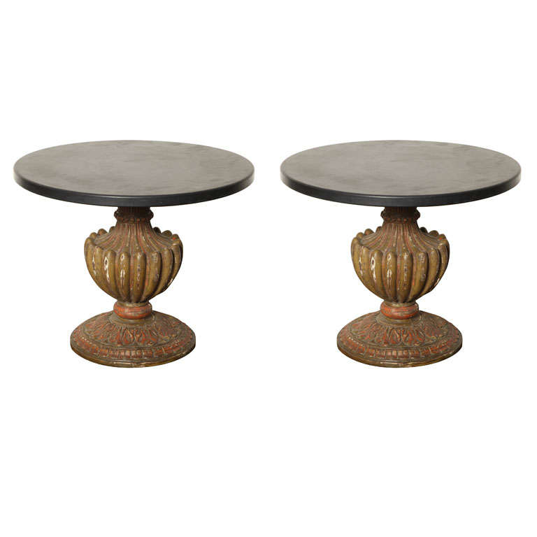 Pair of Italian Marble Top Tables with Carved Pedestal Bases For Sale ...