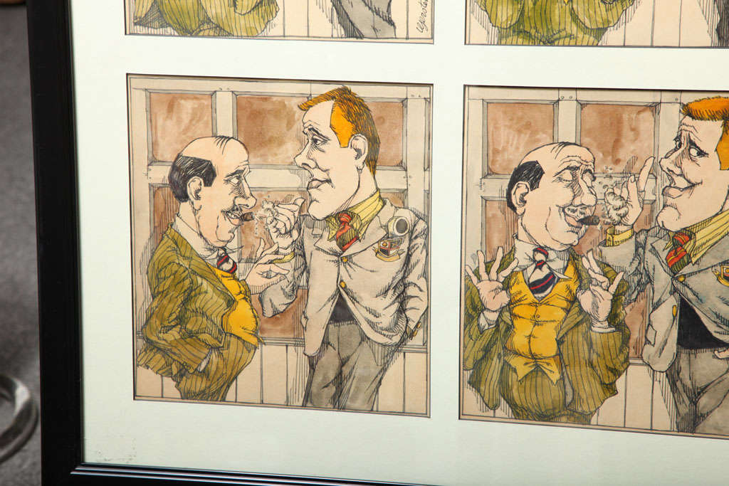 Six Watercolor Paintings of Cigar Smokers by Gersten For Sale at 1stDibs