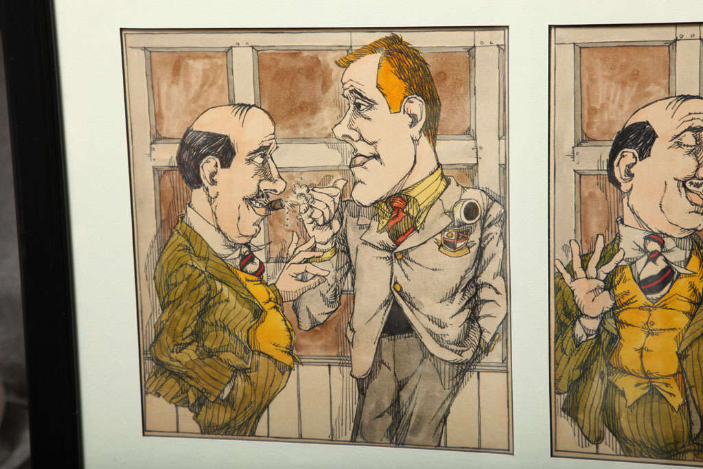 Six Watercolor Paintings of Cigar Smokers by Gersten For Sale at 1stDibs