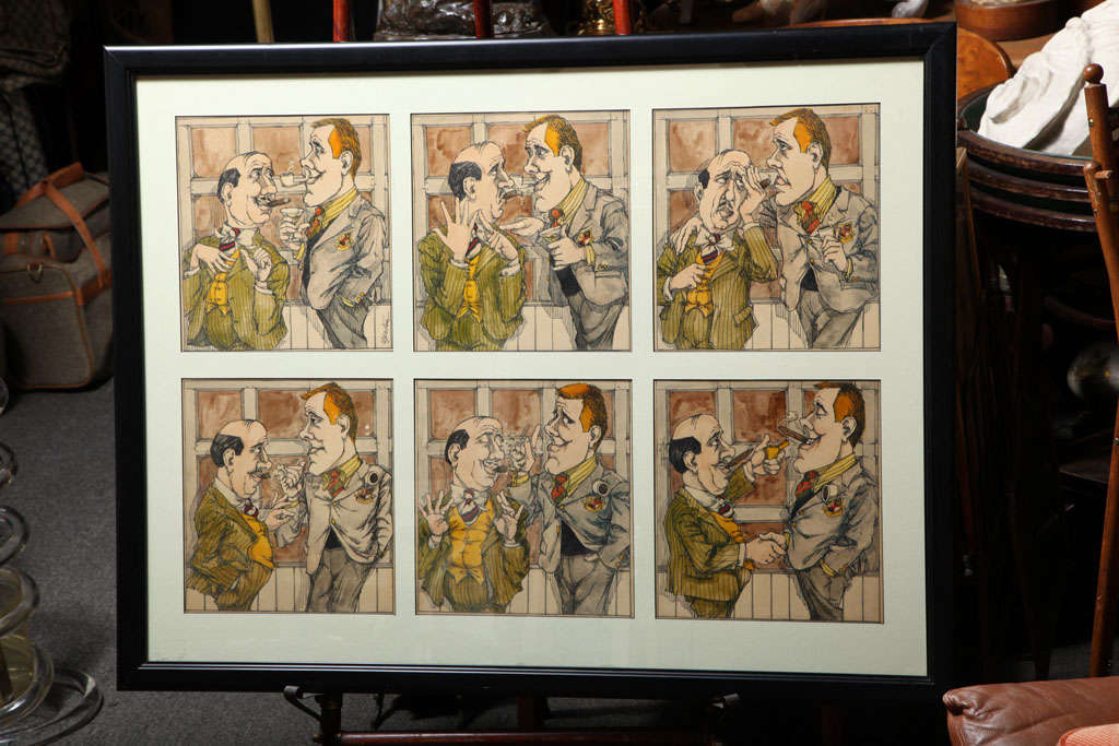 Six Watercolor Paintings of Cigar Smokers by Gersten For Sale at 1stDibs