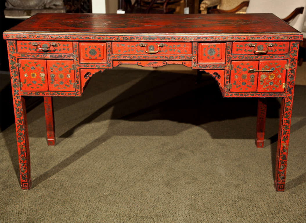 Red Lacquer Chinoiserie Desk at 1stDibs | red lacquer desk, red ...