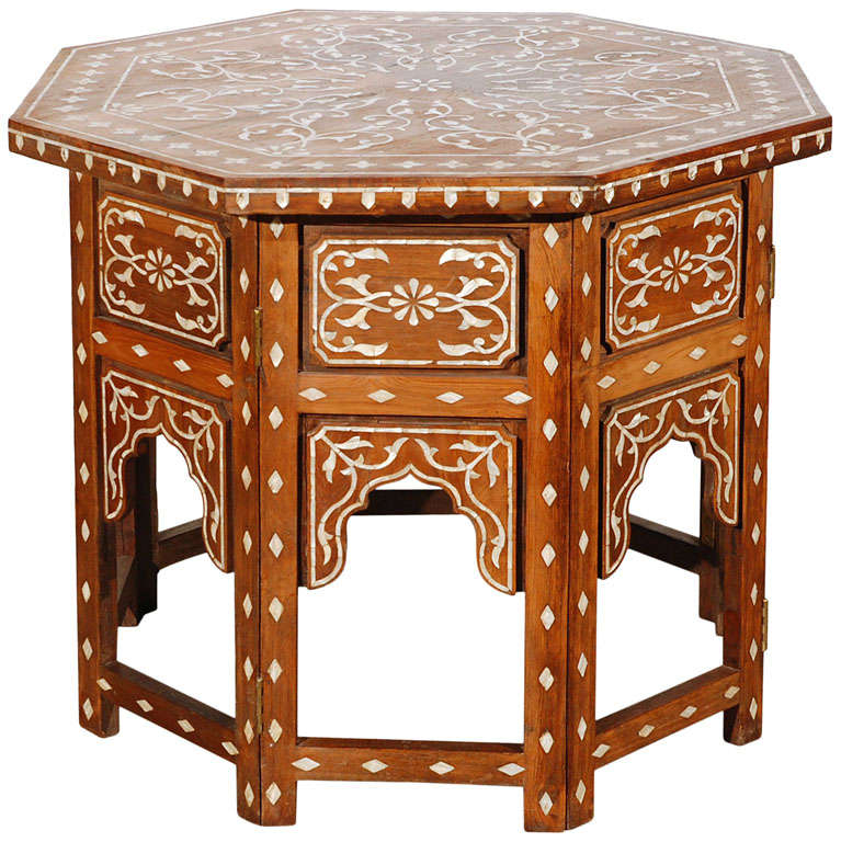Large Anglo Indian Center Table Inlaid with Mother of Pearl at 1stDibs