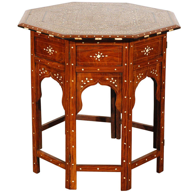Anglo Indian folding Rosewood Ivory Inlaid Octagonal Side Table at 1stDibs
