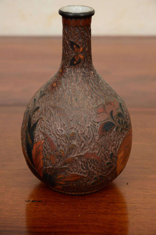 Pair of Japanese Meiji Jiki-Shippo Vases with Bird Motifs at 1stDibs