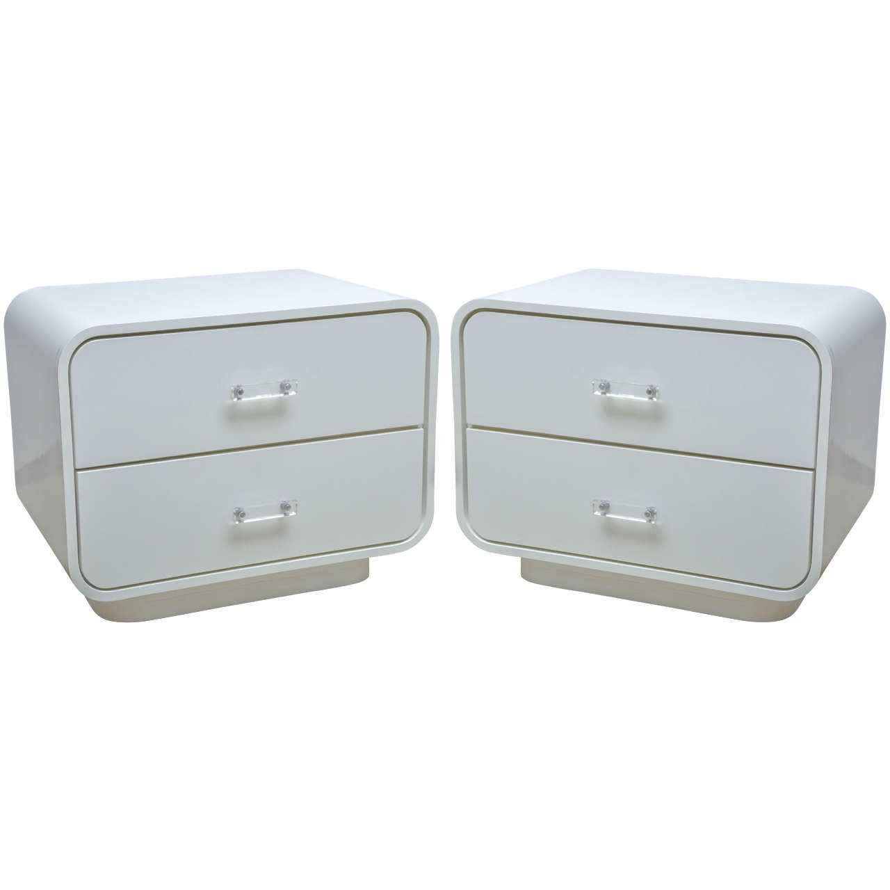 Vintage Pair of White Lacquer Nightstands with Lucite Drawer Pulls at ...