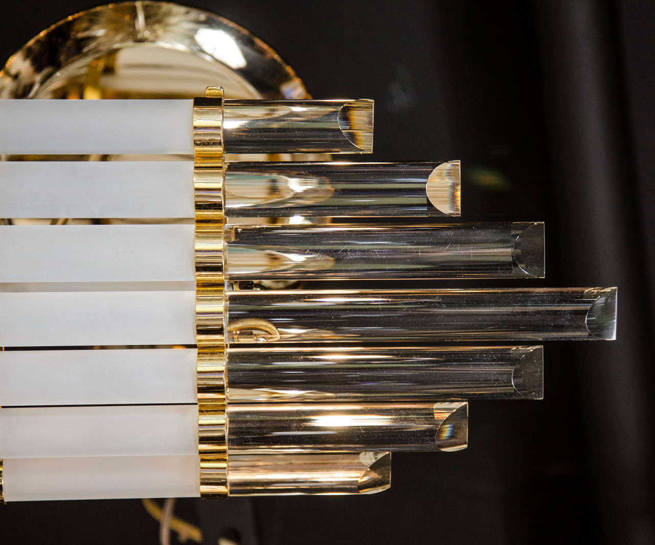 Modernist Skyscraper Style Frosted Glass Rod Chandelier with Brass ...