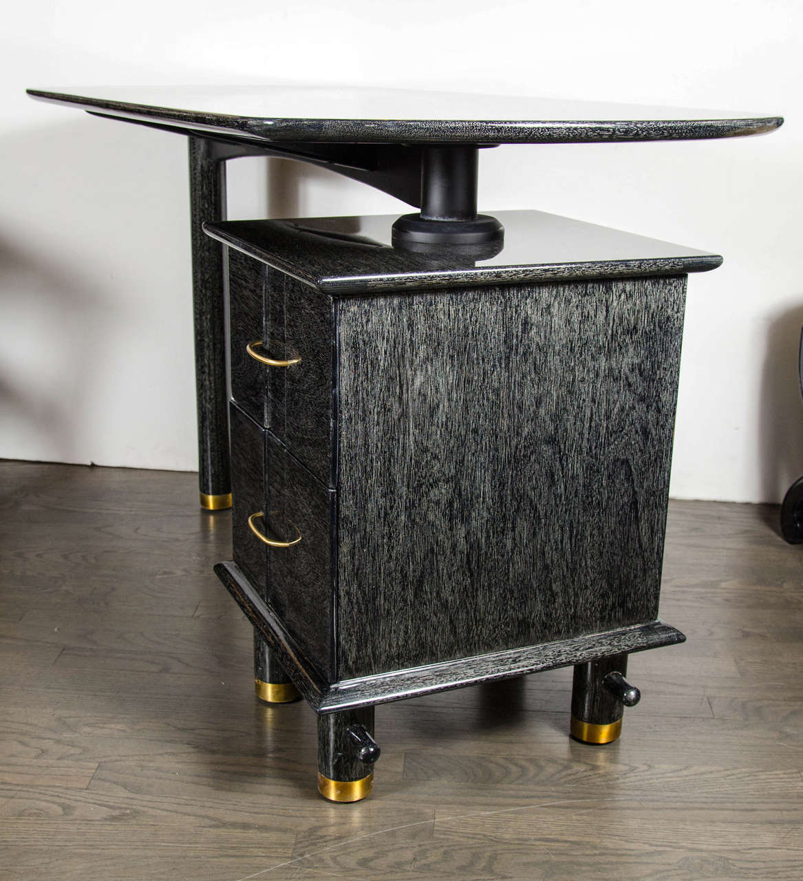 Exceptional Mid-Century Modernist Silver Cerused Oak Desk with Pivoting ...