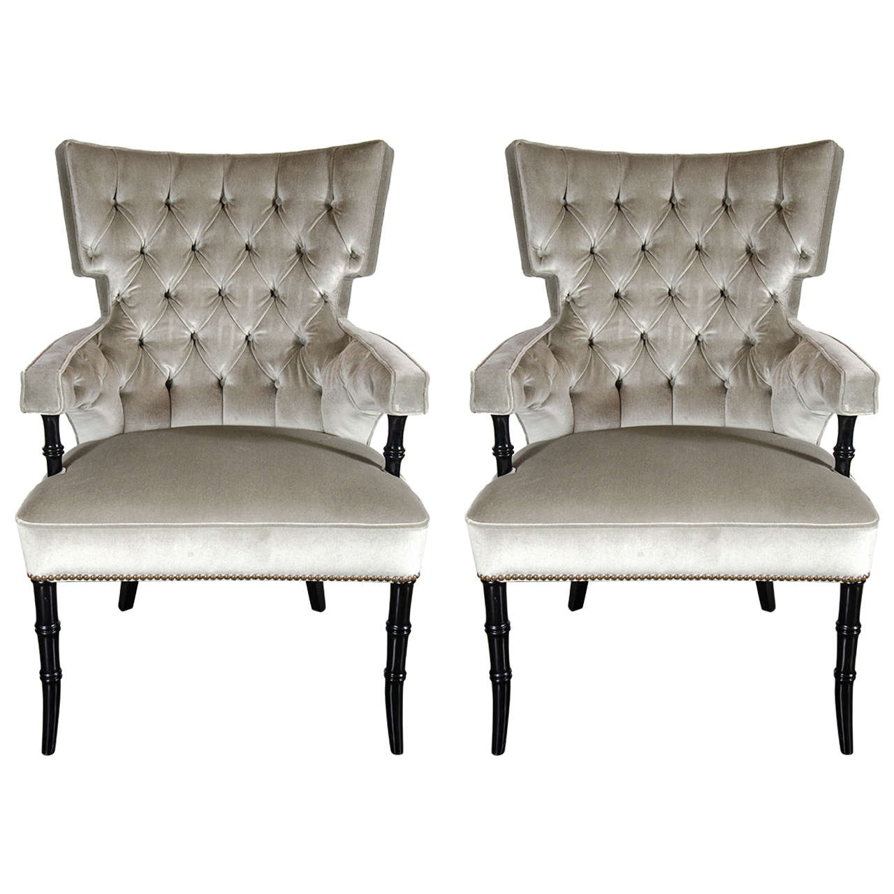 Pair of Mid-Century Modernist Scroll-Arm Wingback Chairs in Crocodile ...