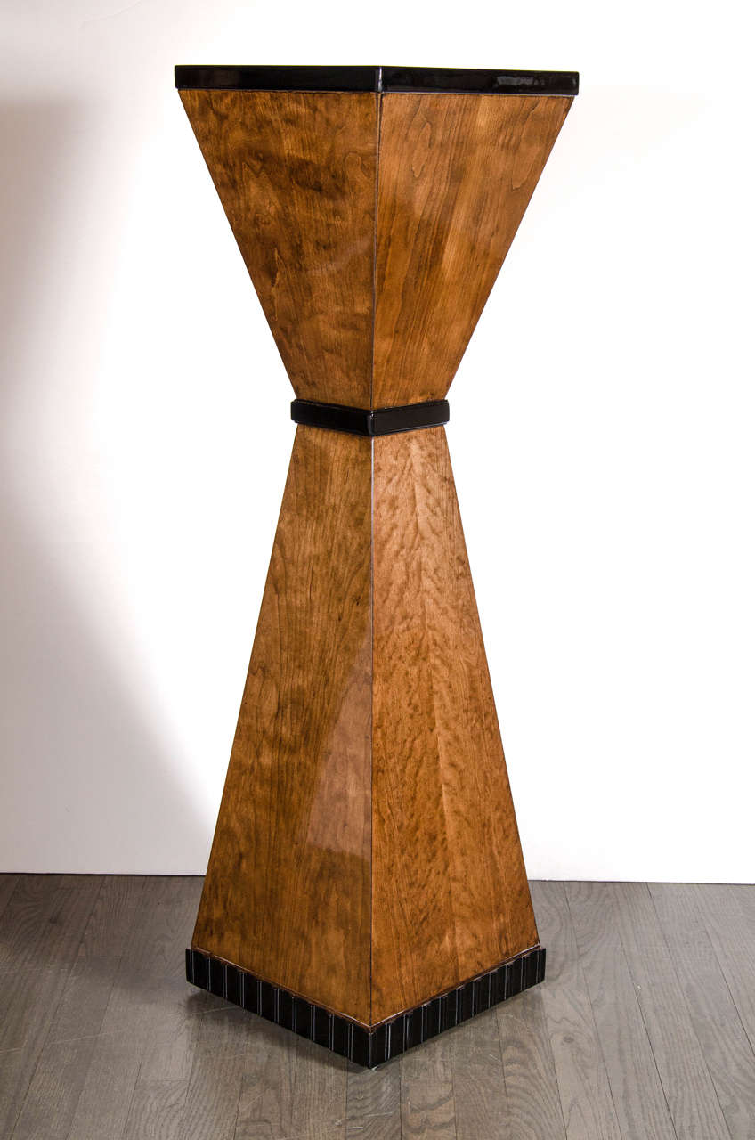Exceptional Art Deco Inlaid Exotic Wood Pedestal with Black Lacquer ...