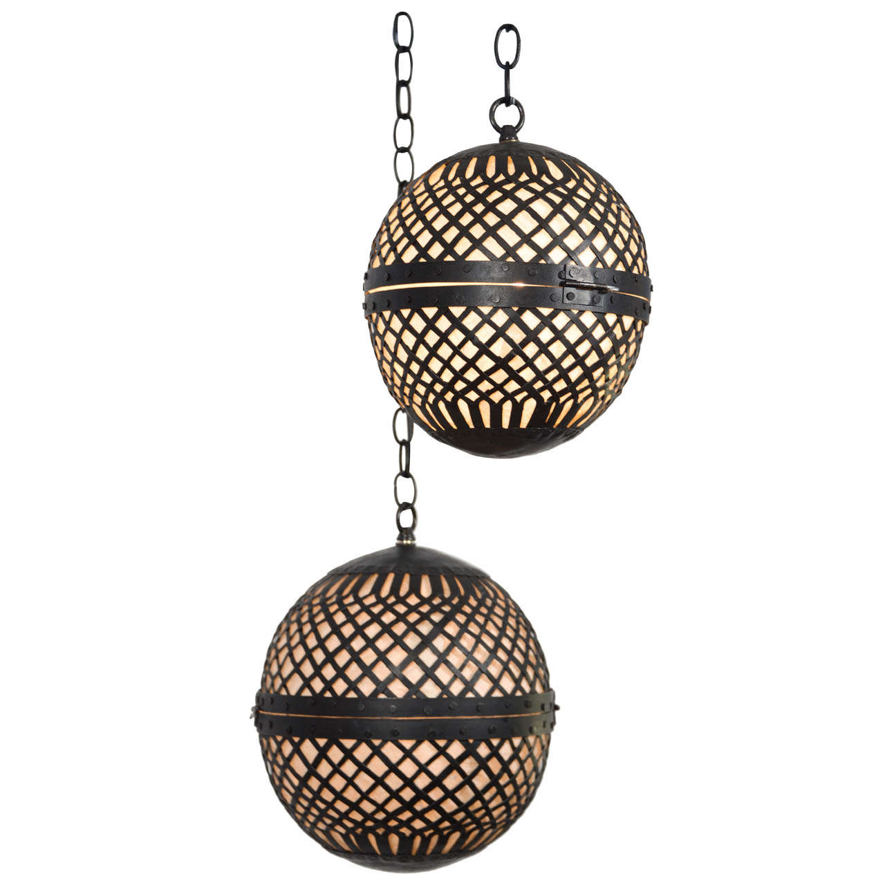 Pendants of Cast Iron Balls Lined with Rice Paper at 1stDibs