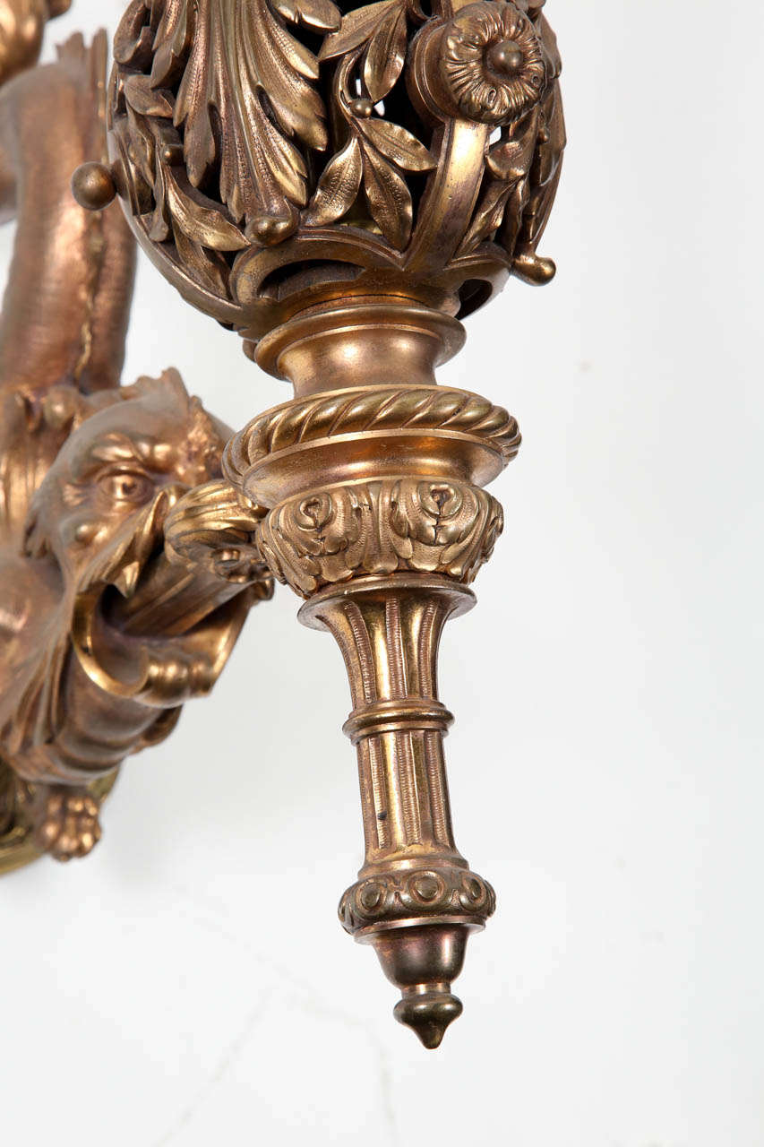 Pair of Solid Cast Bronze Victorian Dolphin Sconces For Sale at 1stDibs
