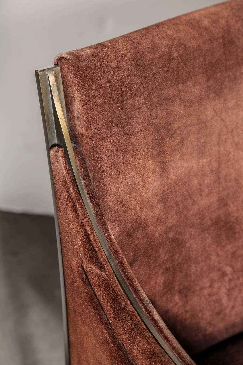Pair of 1960s Bronze and Brown Suede Chairs at 1stDibs