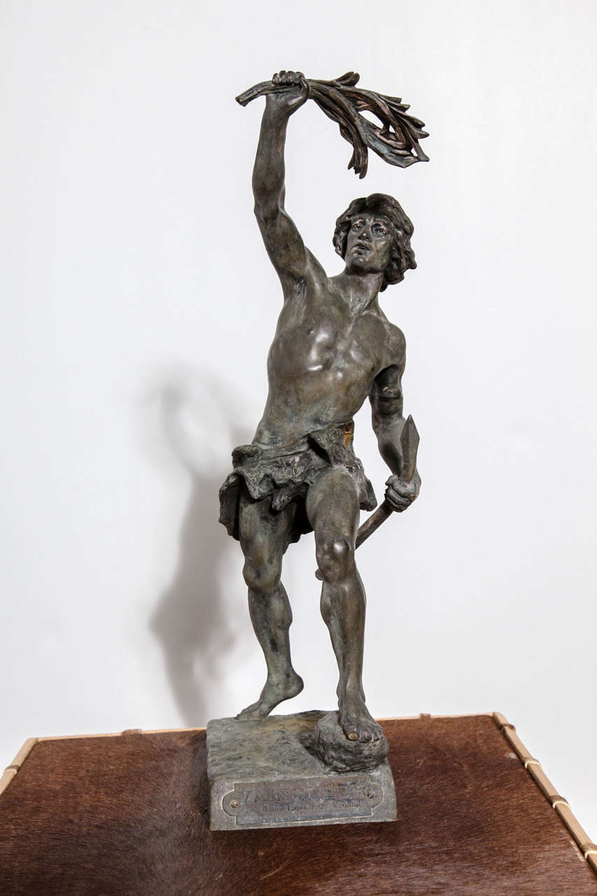 French patinated bronze figure: Vainqueur, after a model by Emile ...