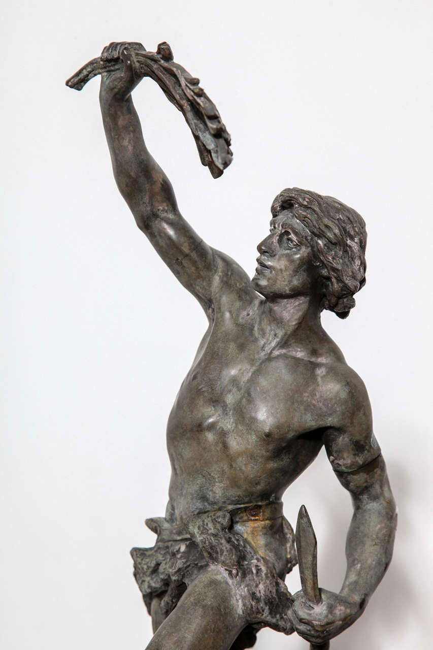 French patinated bronze figure: Vainqueur, after a model by Emile ...