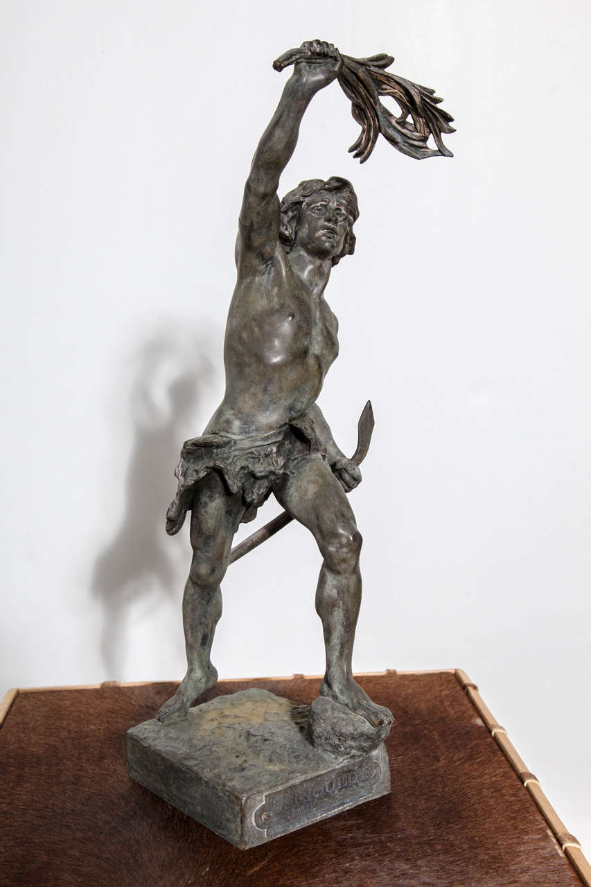 French patinated bronze figure: Vainqueur, after a model by Emile ...