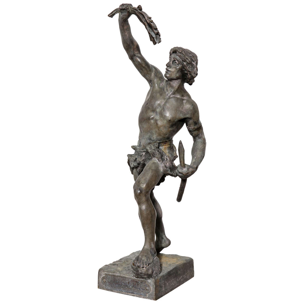 French patinated bronze figure: Vainqueur, after a model by Emile ...