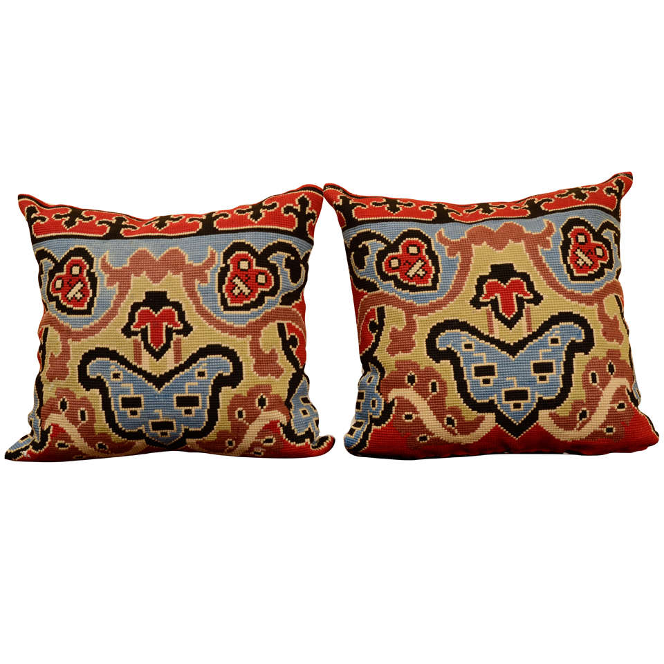 Pair Of English Needlepoint Cushions at 1stDibs