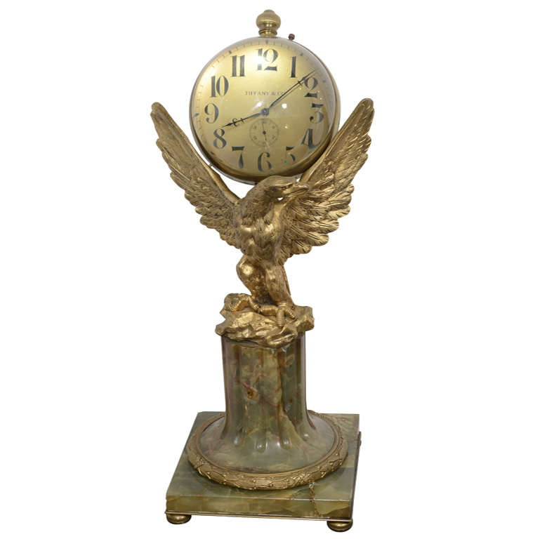 A Monumental Tiffany 8 Day Ball Clock On A Gilt Bronze Eagle 1920 at ...