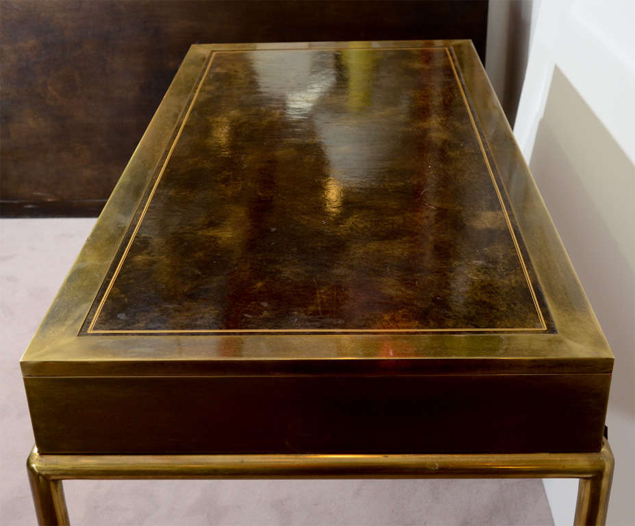 Mid Century Desk in Brass with Leather Surface Attributed to ...