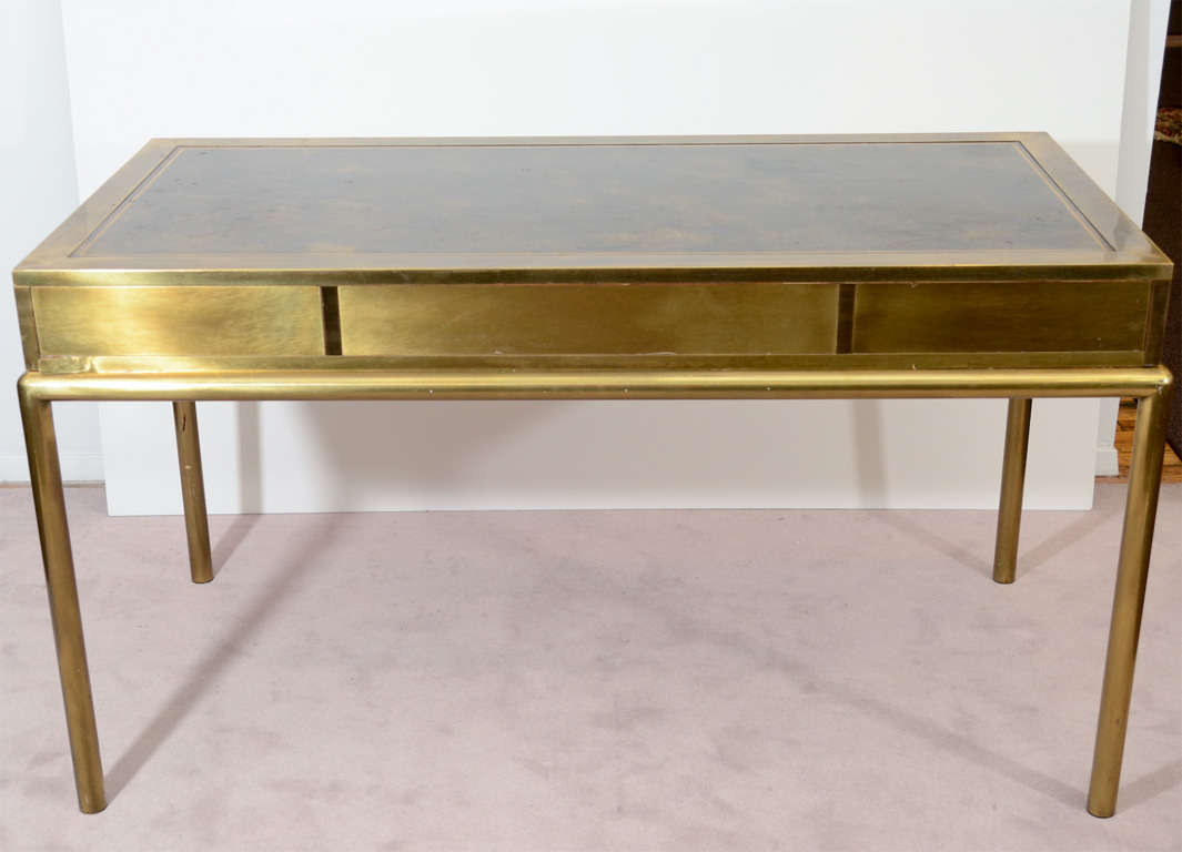 Mid Century Desk in Brass with Leather Surface Attributed to ...