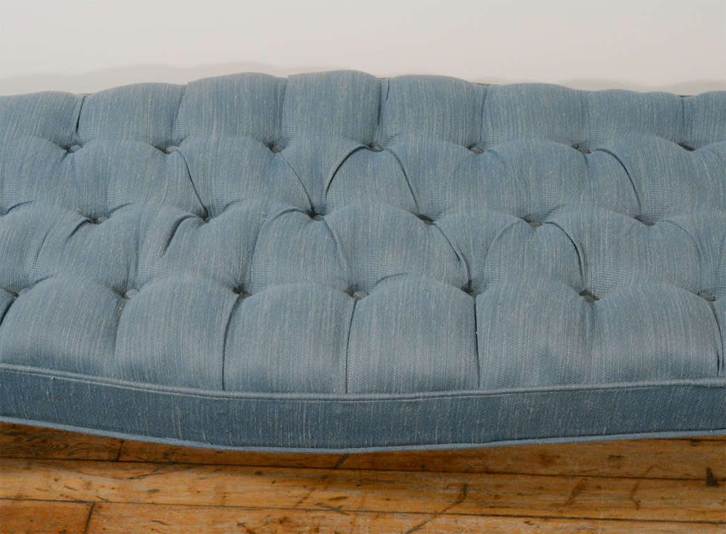 Mid Century Tufted Blue Bench with Brass Legs at 1stDibs | bench brass ...