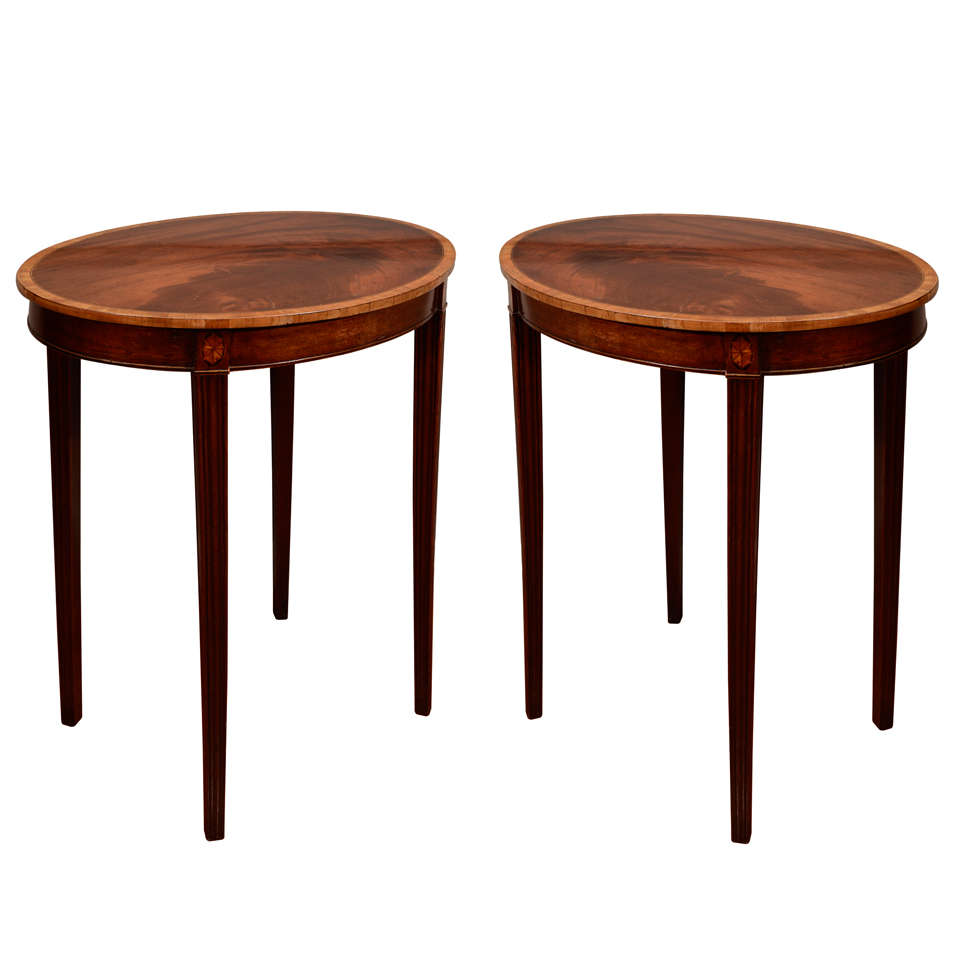 Pair of Oval Georgian Mahogany End Tables on Fluted Tapering Legs. at ...