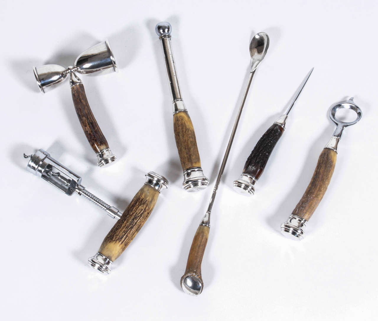 Antique Sterling and Antler Bar Accessories at 1stDibs