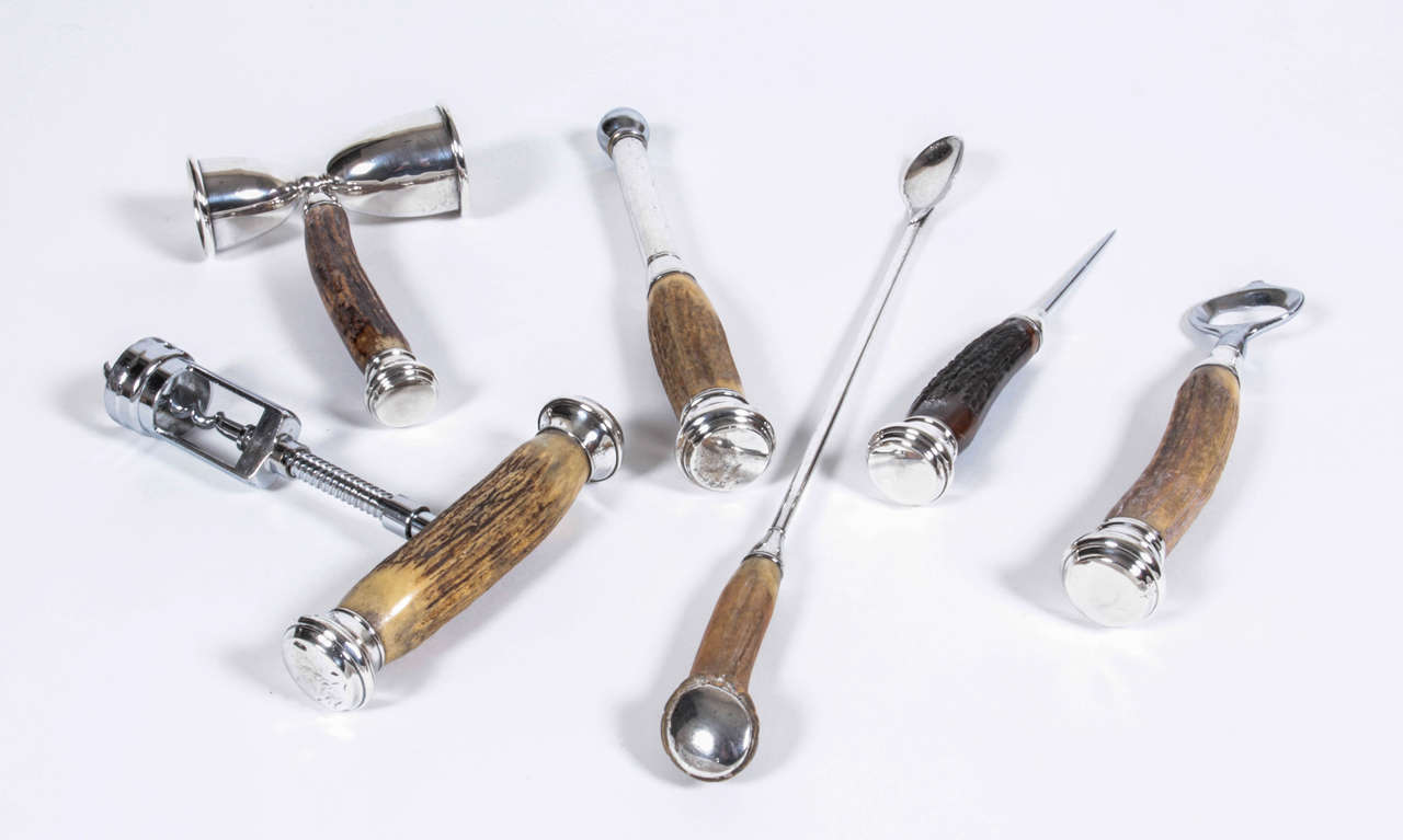 Antique Sterling and Antler Bar Accessories at 1stDibs