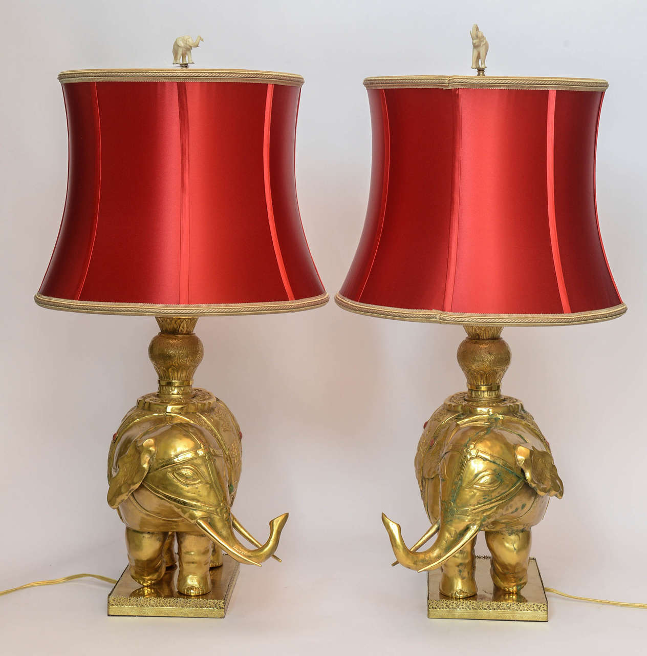 Pair of Tibetan Engraved Gold Gilded Elephant Lamps at 1stDibs