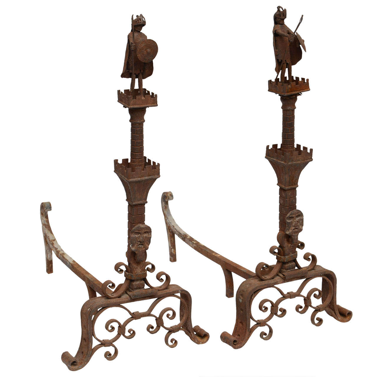 Pair of "Knights" Andirons For Sale at 1stDibs