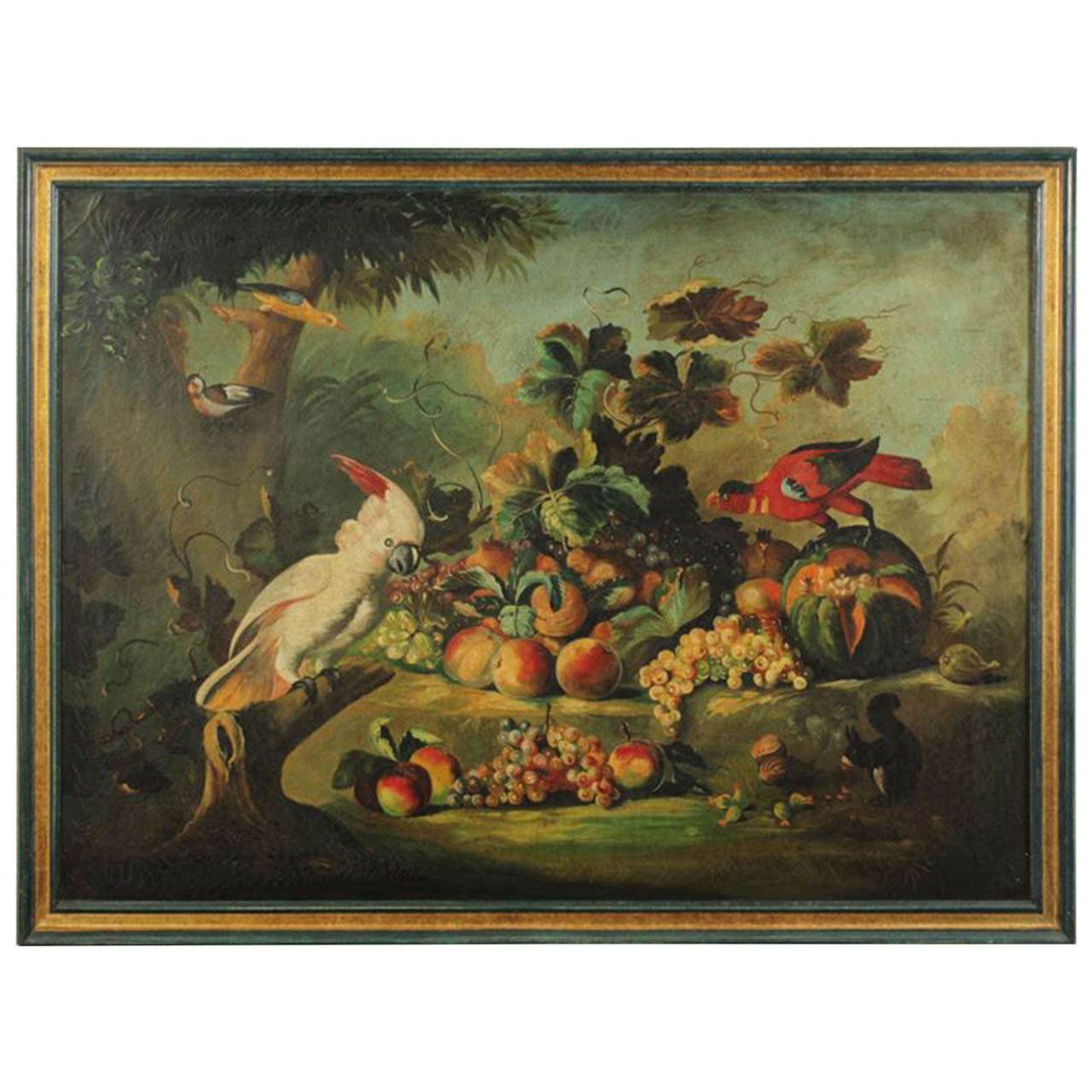 Classical Still Life with Birds and Fruit Painting For Sale at 1stdibs