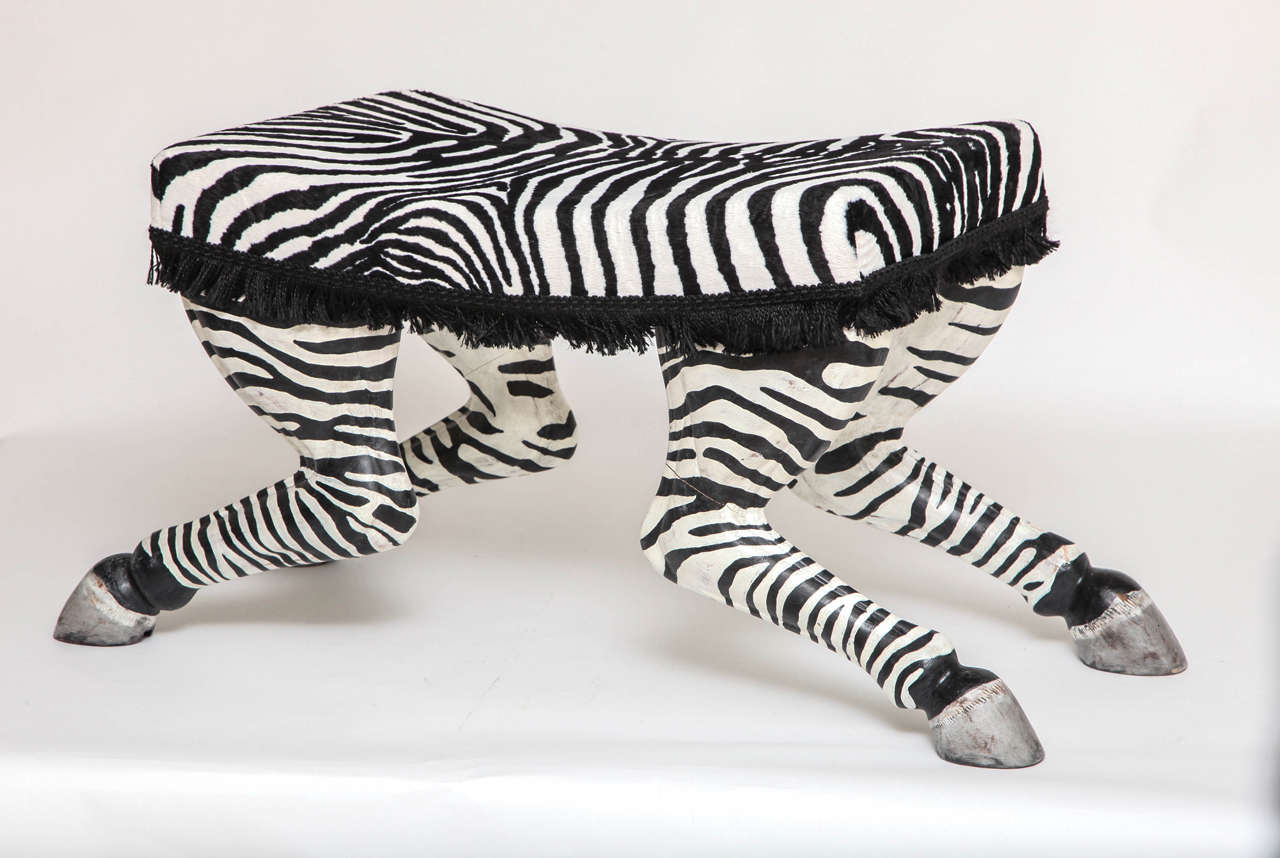 Pair of French Art Deco Carved and Painted Wood Zebra Stools, Possibly ...