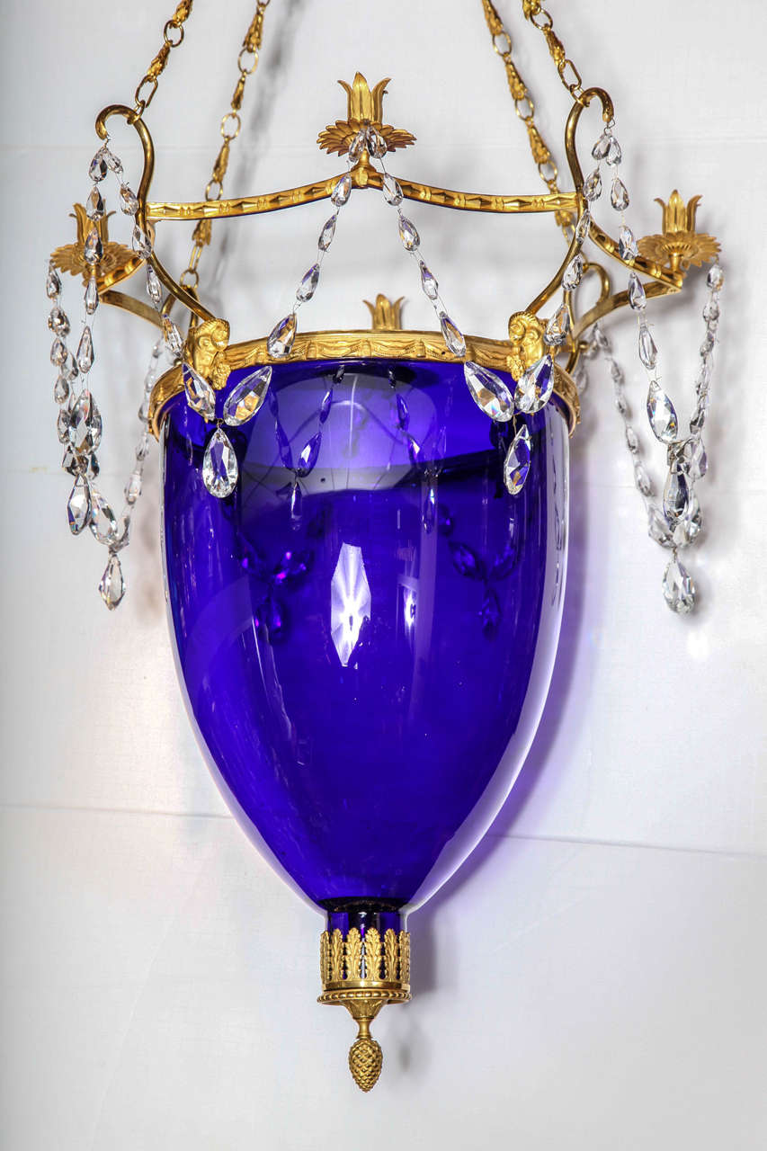 Russian Neoclassical Cut-Glass, Cobalt Blue Glass Chandelier or Lantern ...