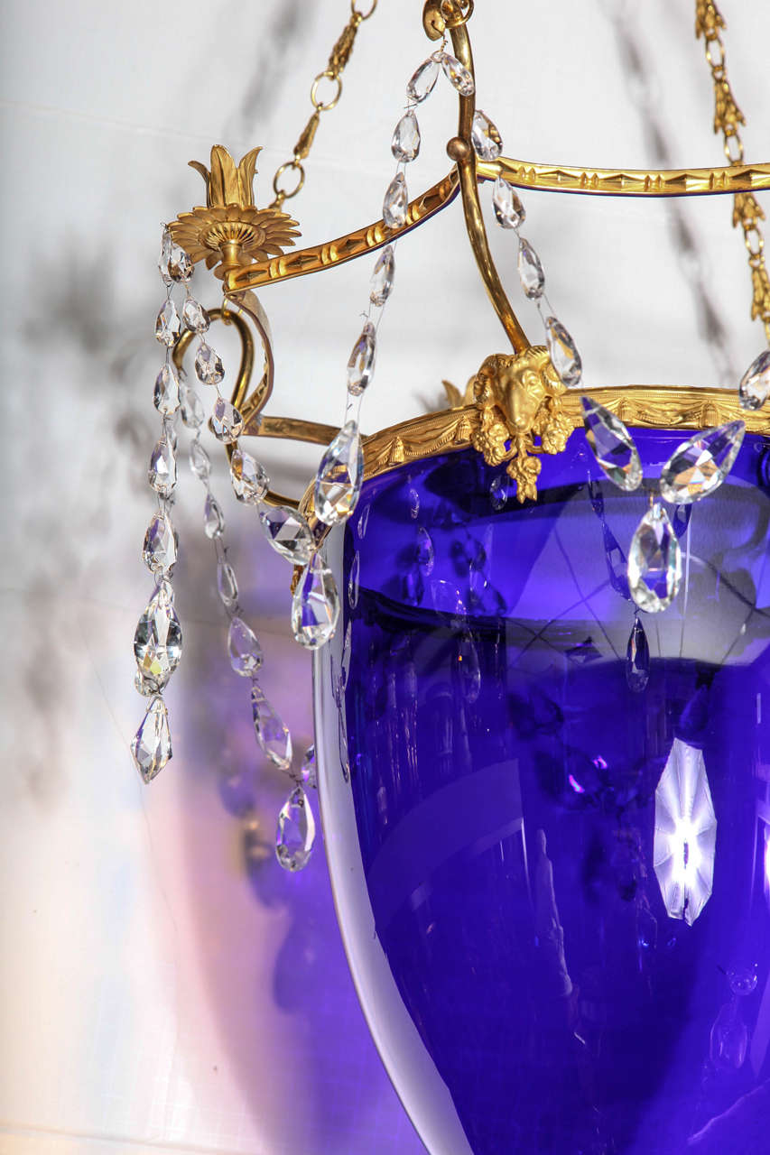 Russian Neoclassical Cut-Glass, Cobalt Blue Glass Chandelier or Lantern ...