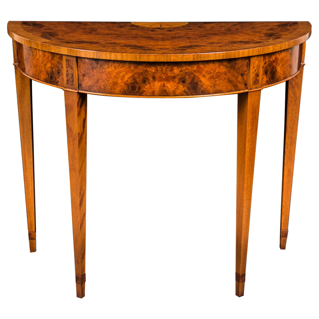 Demilune Wall Mounted Walnut and Tooled Leather Console Table at 1stDibs