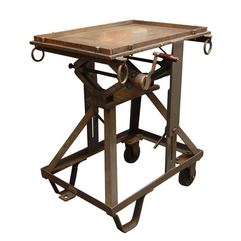 An iron adjustable industrial Scissor Table at 1stDibs