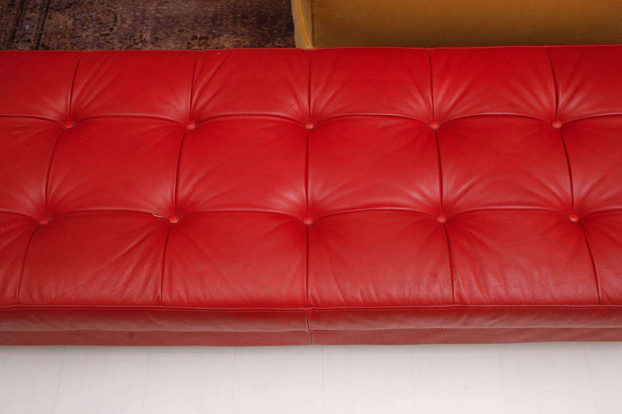 Vintage Red Leather Tufted Bench at 1stDibs