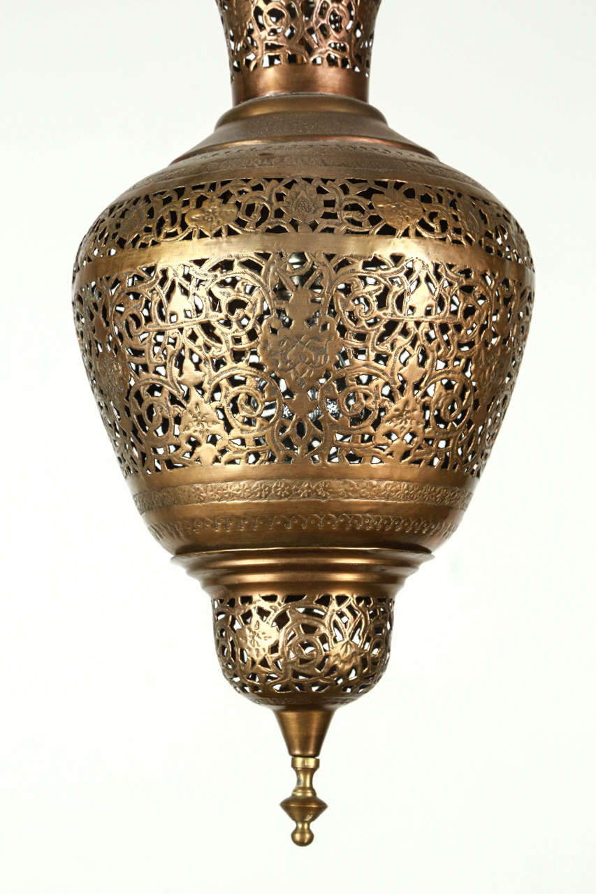 Moroccan Moorish Brass Hanging Light Fixture For Sale at 1stDibs