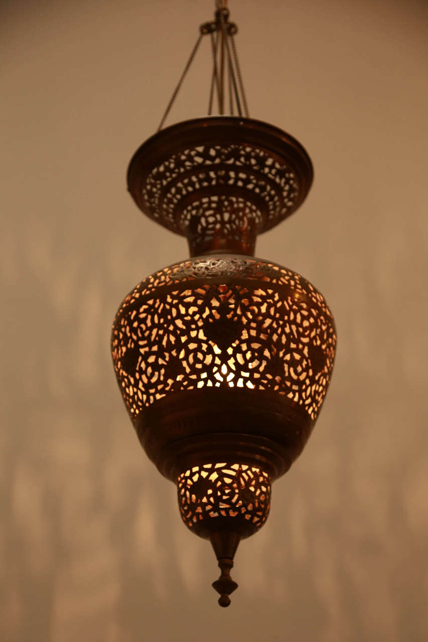 Moroccan Moorish Brass Hanging Light Fixture For Sale at 1stDibs