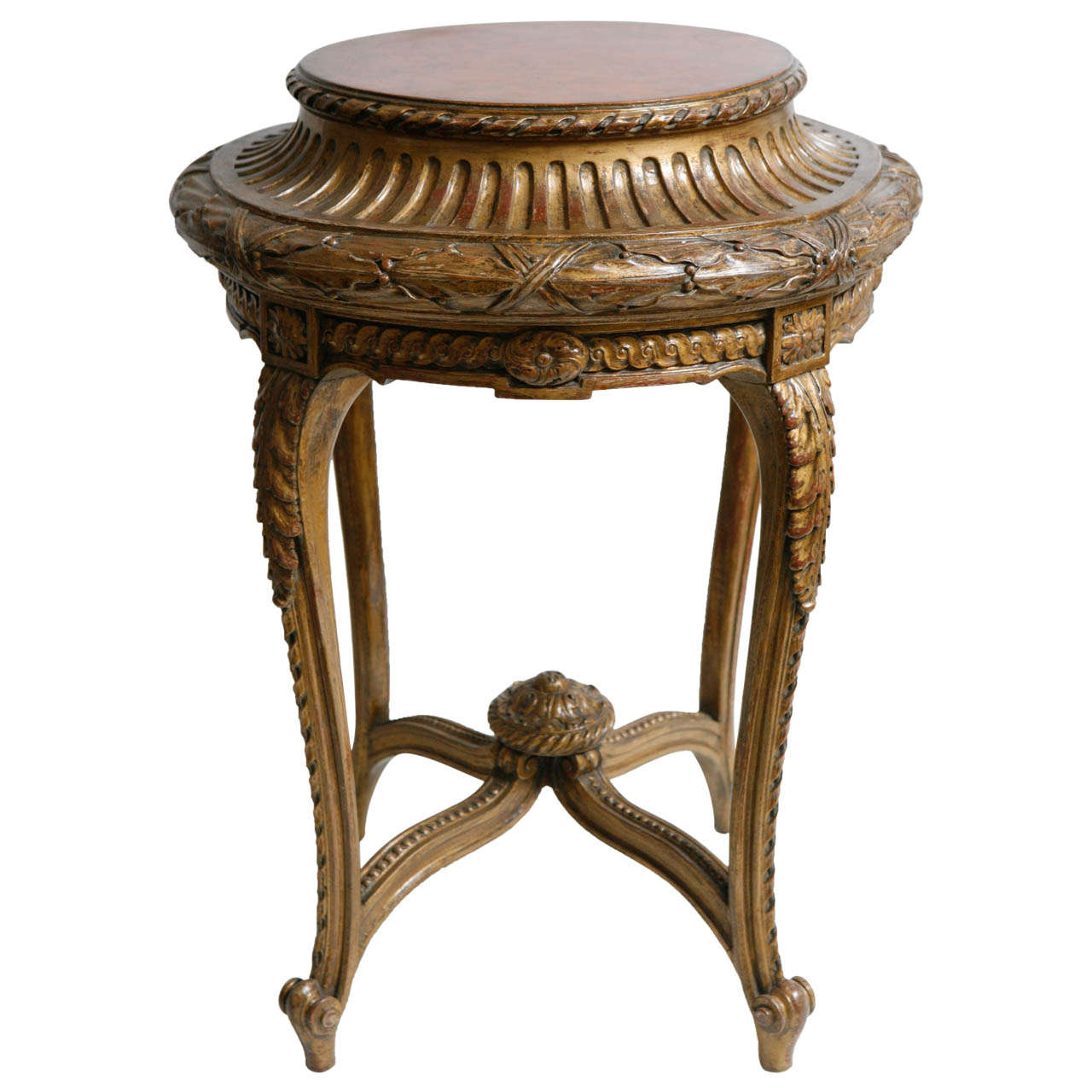 19th c. French Giltwood Round Occasional Table with Stretcher at 1stDibs