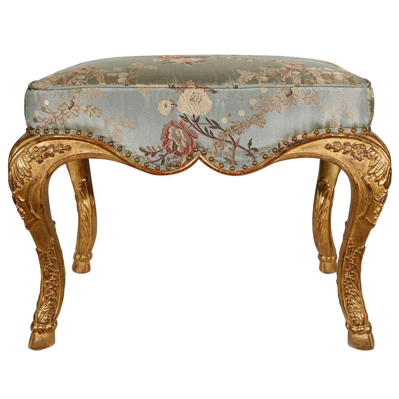 Italian Style 22-Karat Giltwood Stool with Hoof Feet at 1stDibs