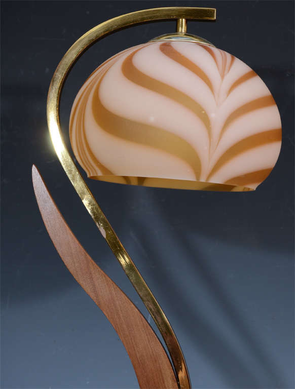 Pair of Mid Century Brass and Wood Floral Form Lamps at 1stDibs