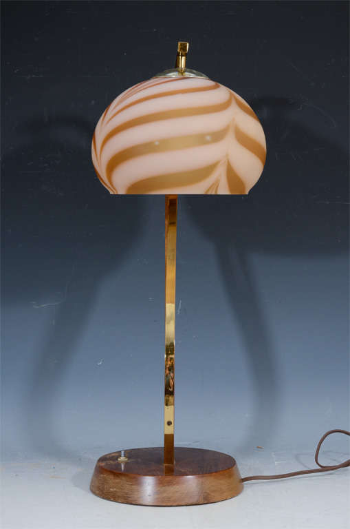 Pair of Mid Century Brass and Wood Floral Form Lamps at 1stDibs