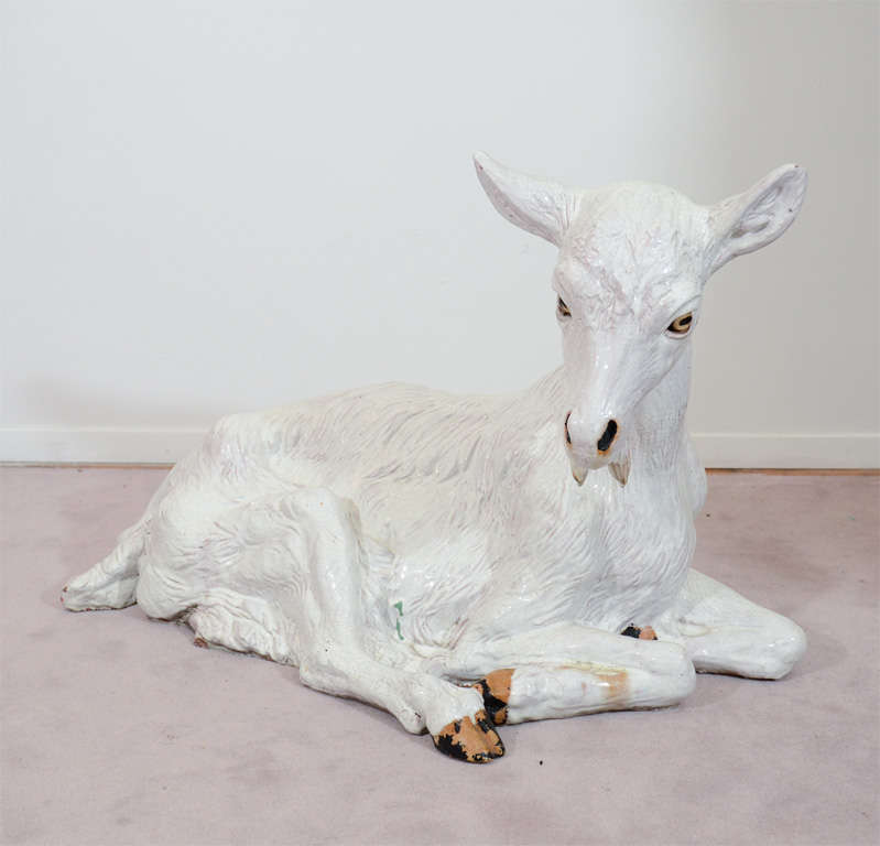 Vintage French Life-size Ceramic Goat Sculpture at 1stDibs