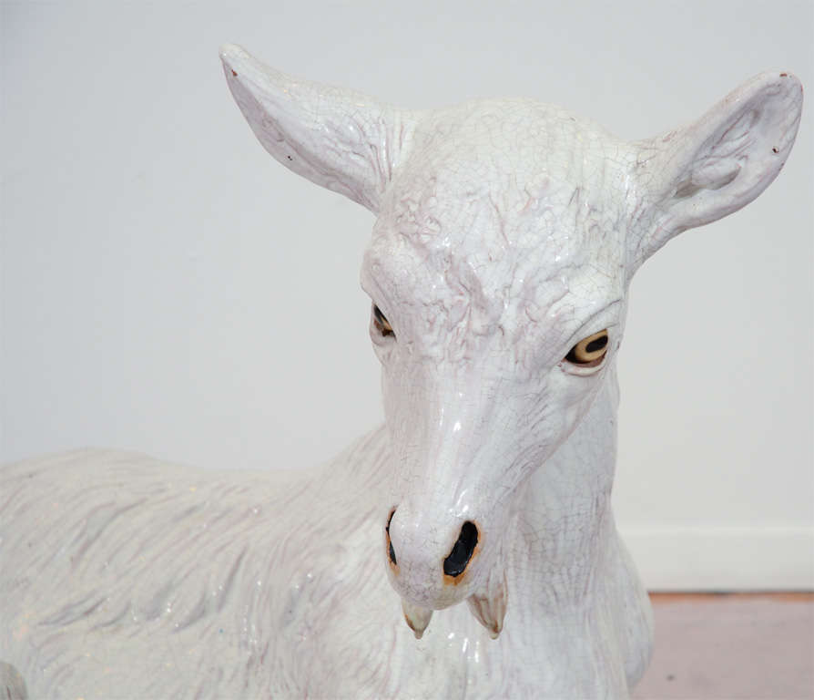 Vintage French Life-size Ceramic Goat Sculpture at 1stDibs