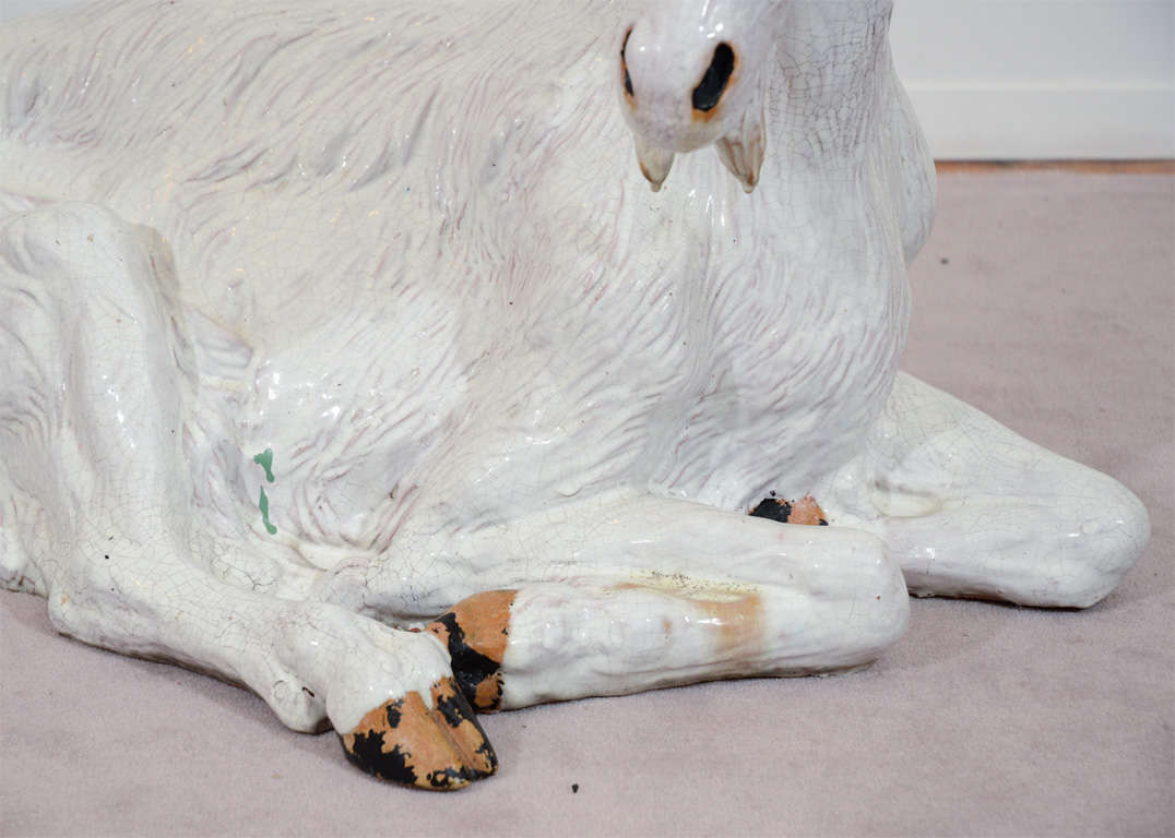 Vintage French Life-size Ceramic Goat Sculpture at 1stDibs