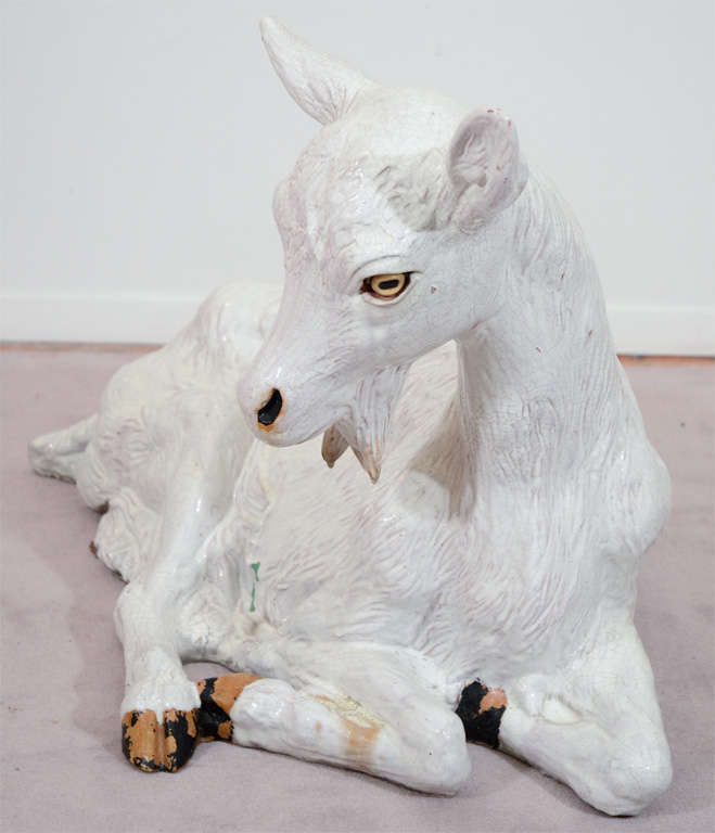 Vintage French Life-size Ceramic Goat Sculpture at 1stDibs
